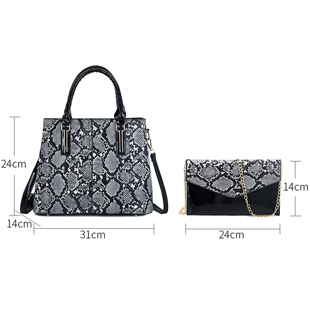 Women Handbag PU Leather Snake Print Handbag Set Chain Shoulder Bag Messenger Bag 2 Pcs Set-Red
