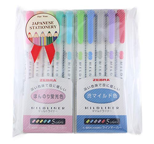 Zebra MILDLINER WKT7-5C (5-Color Set) /WKT7-5C-NC (5-Color Set) 2pack with MIYABI stationery store original gift package[5C/NC]