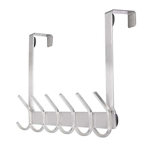 YUMORE Over The Door Hooks, SUS304 Stainless Steel Heavy Duty Door Hanger for Coats Robes Hats Clothes Towels, Hanging Towel Rack Organizer, Easy Install Space Saving Bathroom Hooks, Brushed Finish