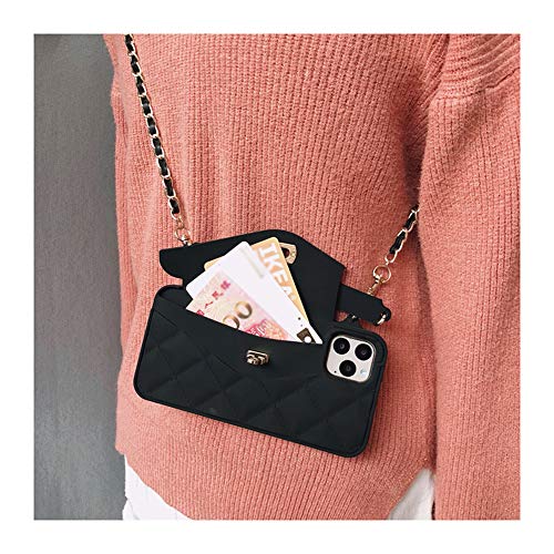 UnnFiko Wallet Case Compatible with iPhone 11, Cute Light Luxury Bag Design, Purse Flip Card Pouch Cover Soft Silicone Case with Handstrap Long Shoulder Strap (Black, iPhone 11)