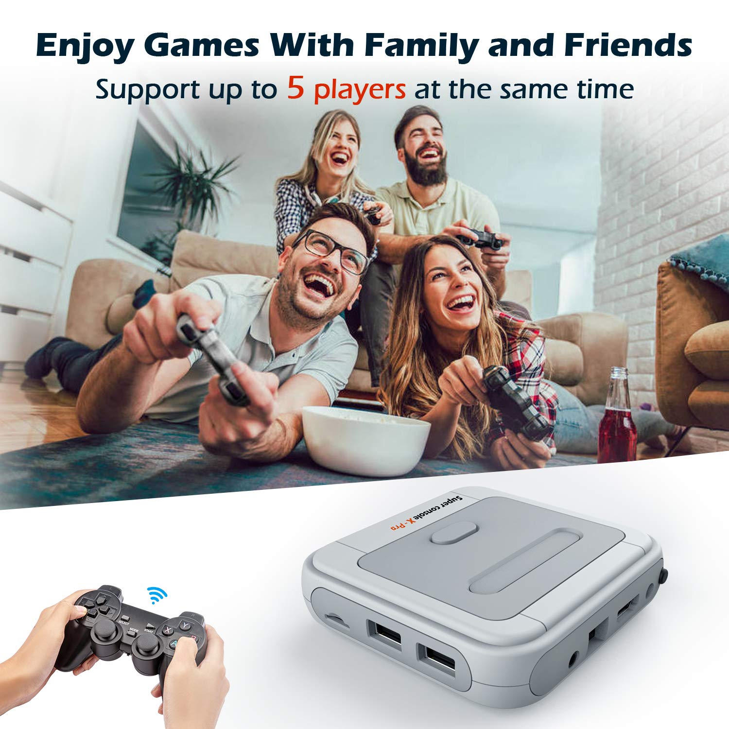Super Console X, Retro Classic Video Game Consoles,Built in 41,000+ Games,52+ Emulators for 4K TV HD/AV Output,with Dual Wireless 2.4G Controllers Gamepads,Support WIFI/LAN,Up to 5 Players(128G)