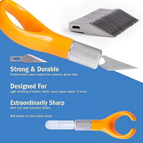WA Portman Finger Tip Knife Set - Ergonomic Finger Blade Craft Knife Kit with 100#11 Replacement Blades - Precision Finger Knife with Craft Blades - Fingertip Blade & 100 Blades - Precision Knife Set