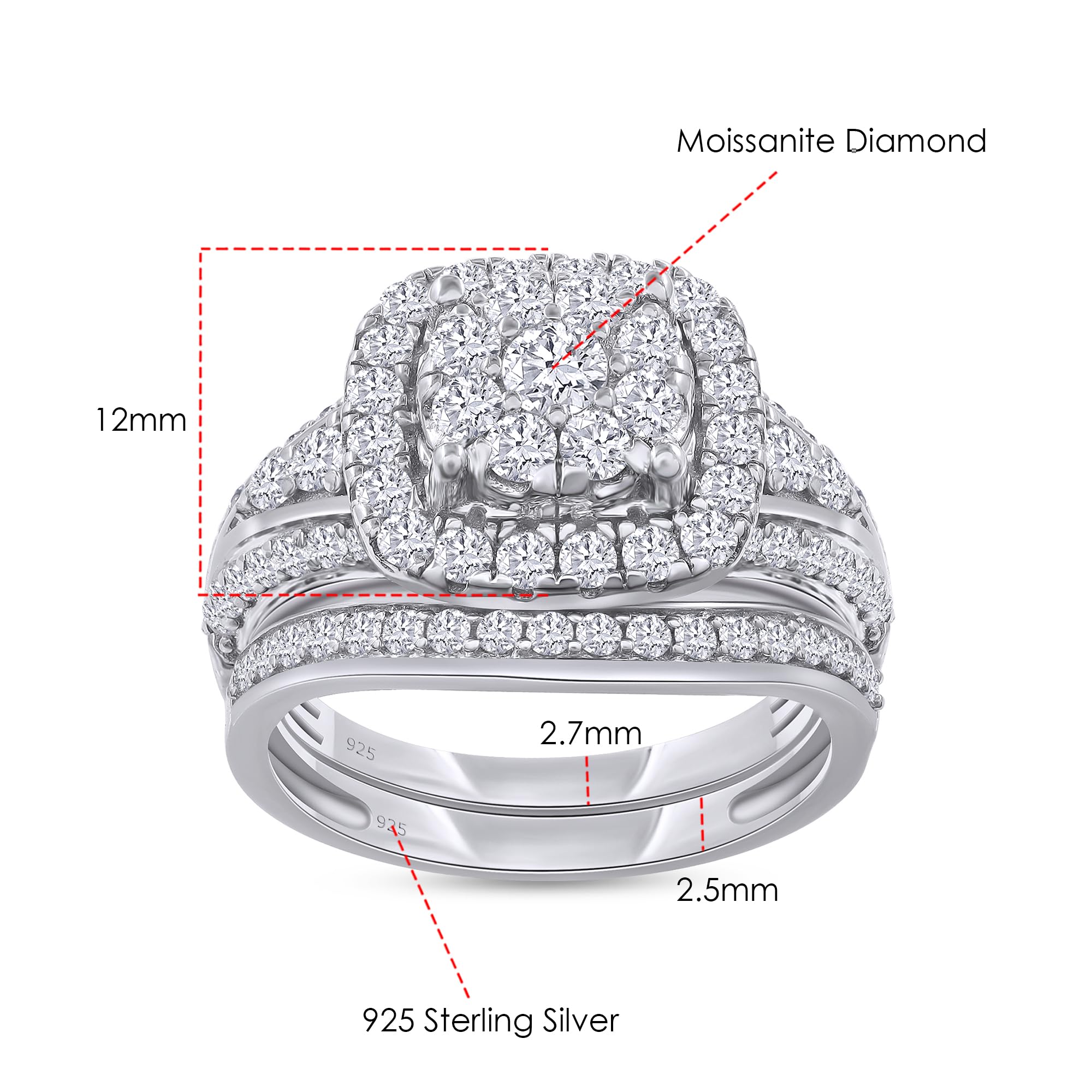 SAVEARTH DIAMONDS 1 1/4 CTTW Round Lab Created Moissanite Diamond Double Halo Bridal Set Wedding Ring in 14k White Gold Over Sterling Silver (1.25 Cttw) Size-9