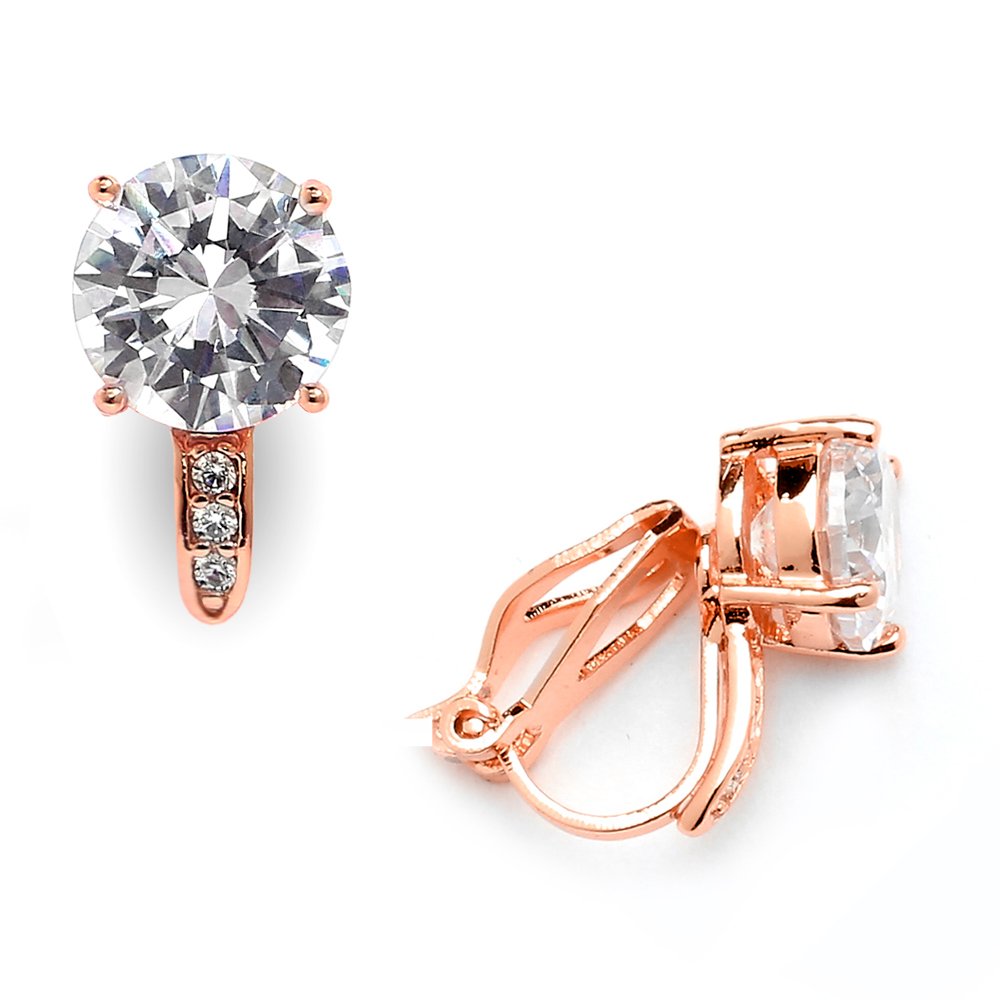 Mariell Champagne Gold Clip-On CZ Crystal Stud Earrings, 2 Carat, for Weddings, Brides, Birthday Gift