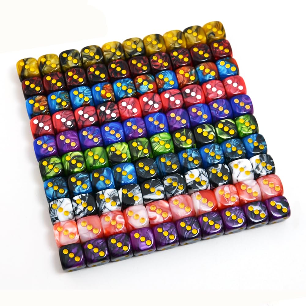 Smartdealspro 100-Pack Two Color Round Angle Six Sided Dice Die with Free Pouch for Tenzi, Farkle, Yahtzee, Bunco or Teaching Math (12mm)