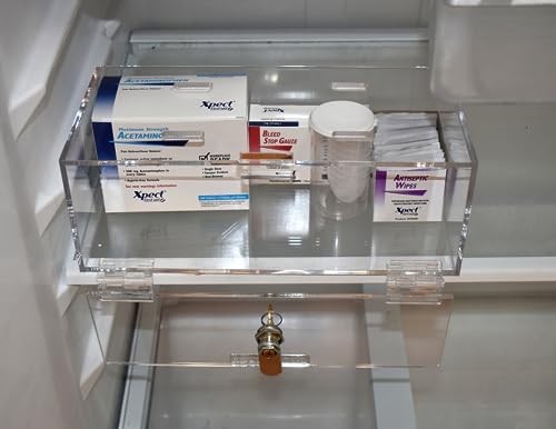Heavy Duty Medicine/Medication Lock Box with Key - Refrigerator-Safe, Secure Storage and Locking Medicine Box (4.25H x 12W x 6D) for Organized Medicine Management.