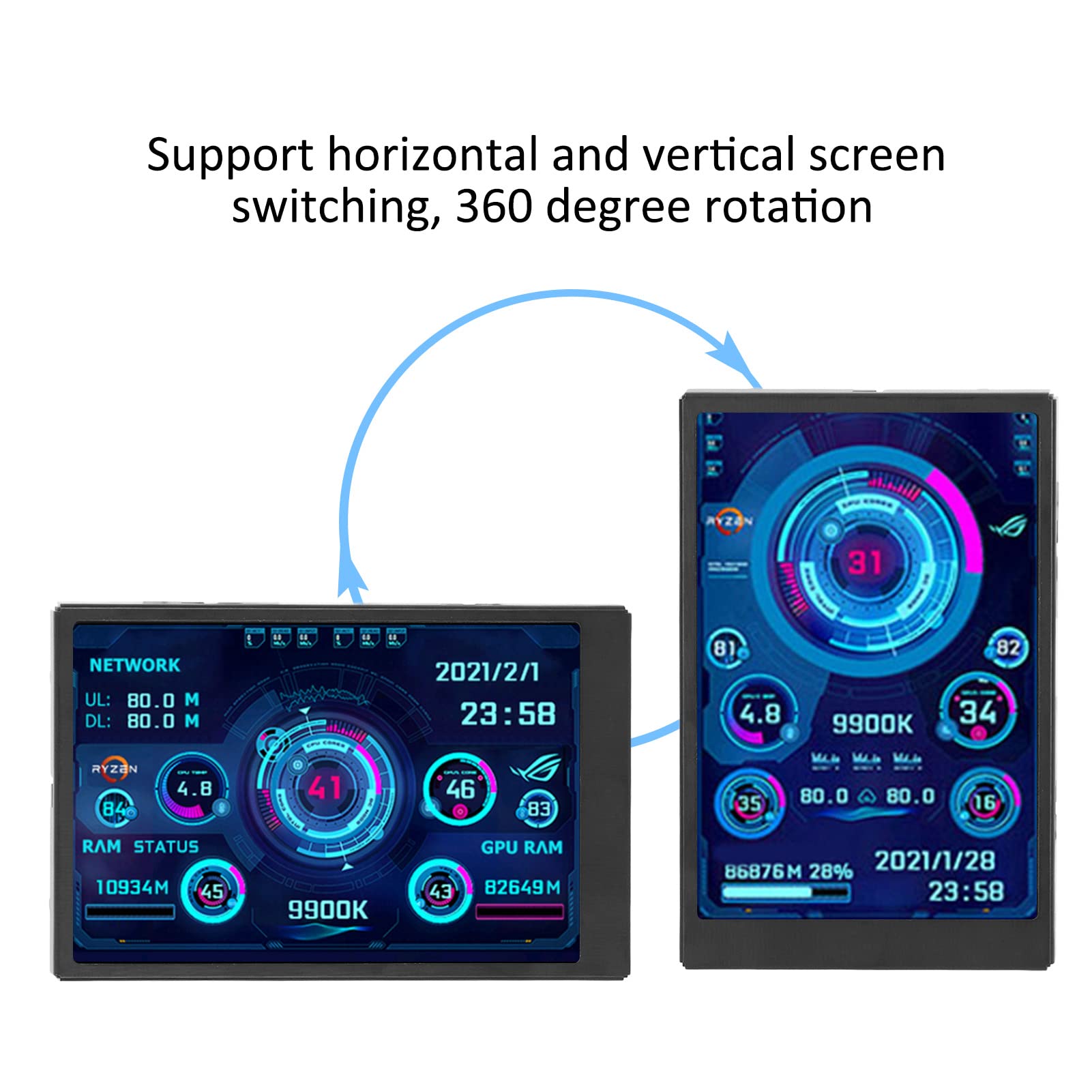 YWBL-WH 3.5in Display Screen, Monitor 3.5inch USB IPS Secondary Screen for Mini ITX Case, Computers & Accessories