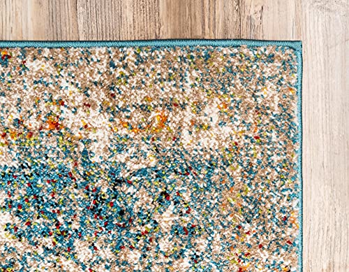 Unique Loom Rosso Collection Vintage, Traditional, Bohemian, Border, Distressed, Southwestern Area Rug, 4' 0" x 6' 0", Blue/Ivory