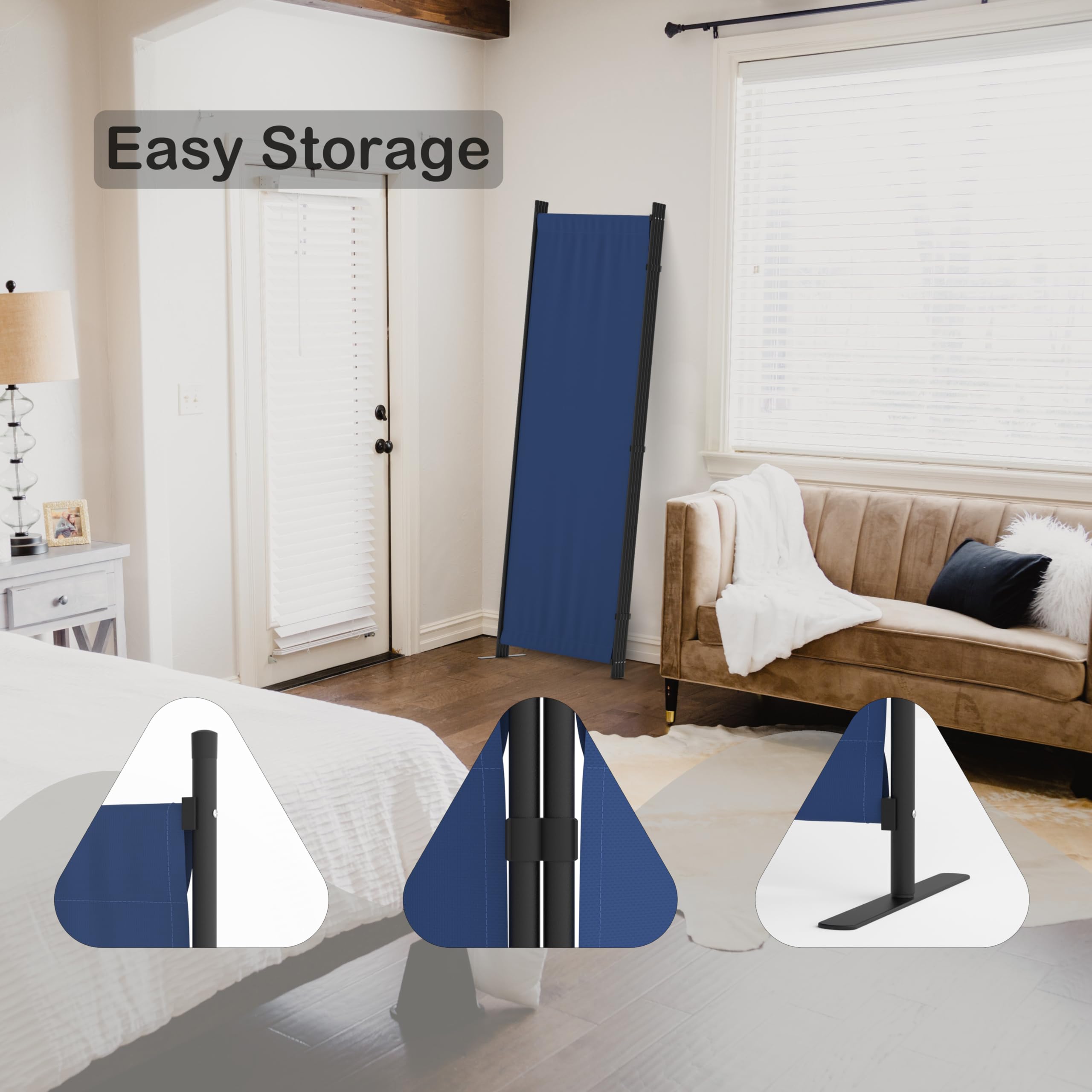 GOJOOASIS Room Dividers Folding Privacy Screens Wall Divider Screen Panels Room Screen Divider Indoor Portable Partition (Black, 4-Panel)