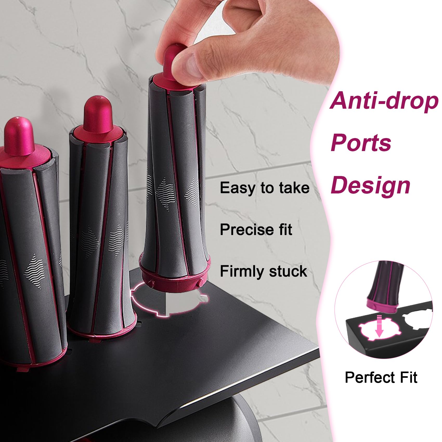 Dreamoon Wall Mount Holder for Dyson Airwrap Styler, Storage Holder for Dyson Hair Dryer Curling Iron Accessories, Organizer Storage Rack with Hooks for Bathroom Bedroom