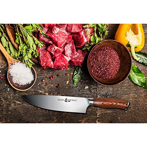 TUO Chef Knife Kitchen Knives Chefs Knife, High Carbon German Stainless Steel Cutlery Rust Resistant, Pakkawood Handle Luxurious Gift Box 8 inch Chopper Fiery Phoenix Series