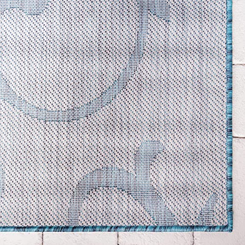 Unique Loom Outdoor Botanical Collection Area Rug - Curl (9' x 12' Rectangle, Teal/ Ivory)