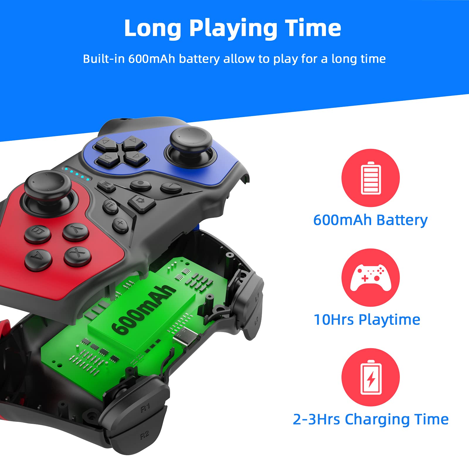 Wireless Pro Controller for Switch/Switch Lite/OLED, Switch Remote with Programmable, 4-Level Vibration, Motion, Wake-up, Turbo Function & Ergonomics Design, 600mAh Battery Wireless Switch Controller