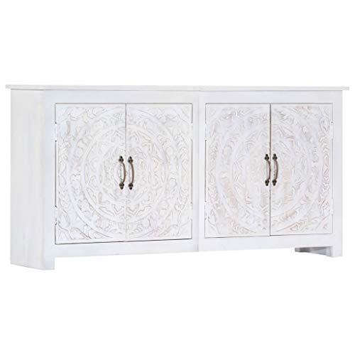 vidaXL Sideboard Buffet Kitchen Storage Cabinet Liquor Dining Room Hallway Cupboard Console Table Accent Cabinet Handmade White Solid Wood Acacia