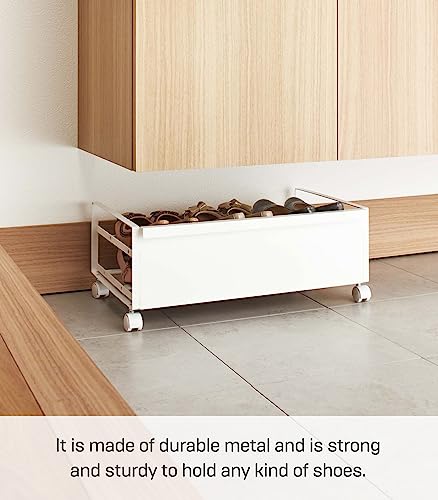 Yamazaki Home Frame Rolling Shoe Rack, 9" - Steel - Holds 4 Shoes, 6 Heels