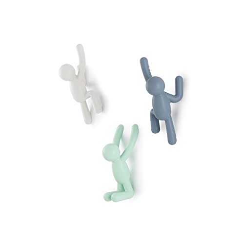 Umbra Buddy Wall Hooks – Decorative Wall Mounted Coat Hooks for Hanging Coats, Scarves, Bags, Purses, Backpacks, Towels and More, Set of 3, Light Multicolored