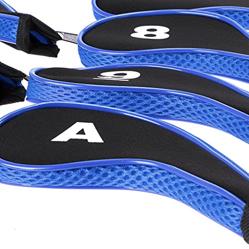 Hipiwe Number Print Golf Club Irons Covers Neoprene Zippered Driver Head Cover with Long Neck-Set of 12