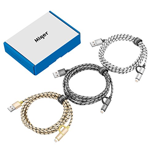 Multi Charging Cable 6.5Ft/2M MFi Certified 2Pack USB A to Lightning/Micro USB Cables 2 in 1 Nylon Braided Charge and Sync Charger Cord for iPhone, iPad/iPod, Huawei, Nexus, Nokia, Sony, HTC & More
