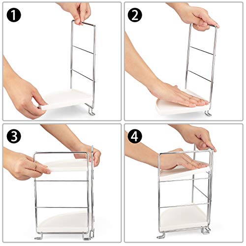 YANZHIX 2-Tier Corner Wire Shelving Stackable Organizer for Cosmetics, Bathroom, Kitchen, Countertop, Silver