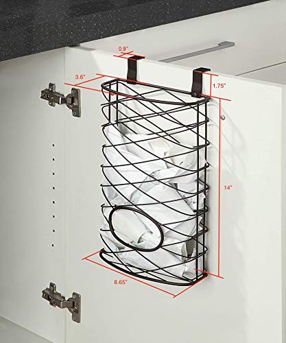 SunnyPoint Over Cabinet Kitchen Storage Organizer Holder or Basket - Hang Over Cabinet Doors in Kitchen/Pantry - Holds up to 50 Plastic Shopping Bags (BROWN)