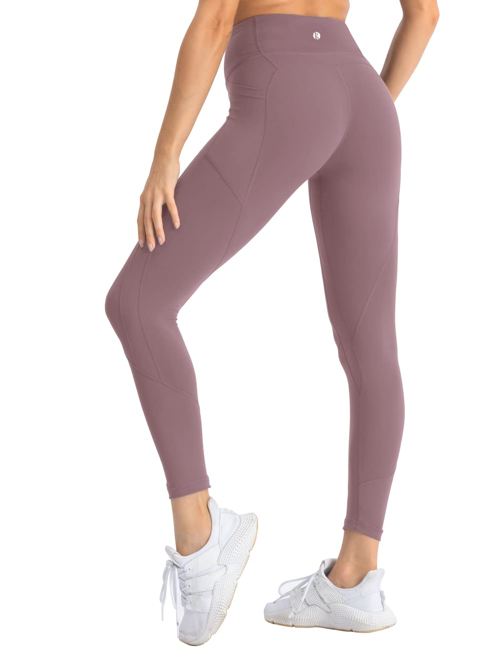 coastal rose Women's High Waisted Yoga Pants Tummy Control Workout Leggings with Pocket Compression Running Tights XL Light Grey Blue