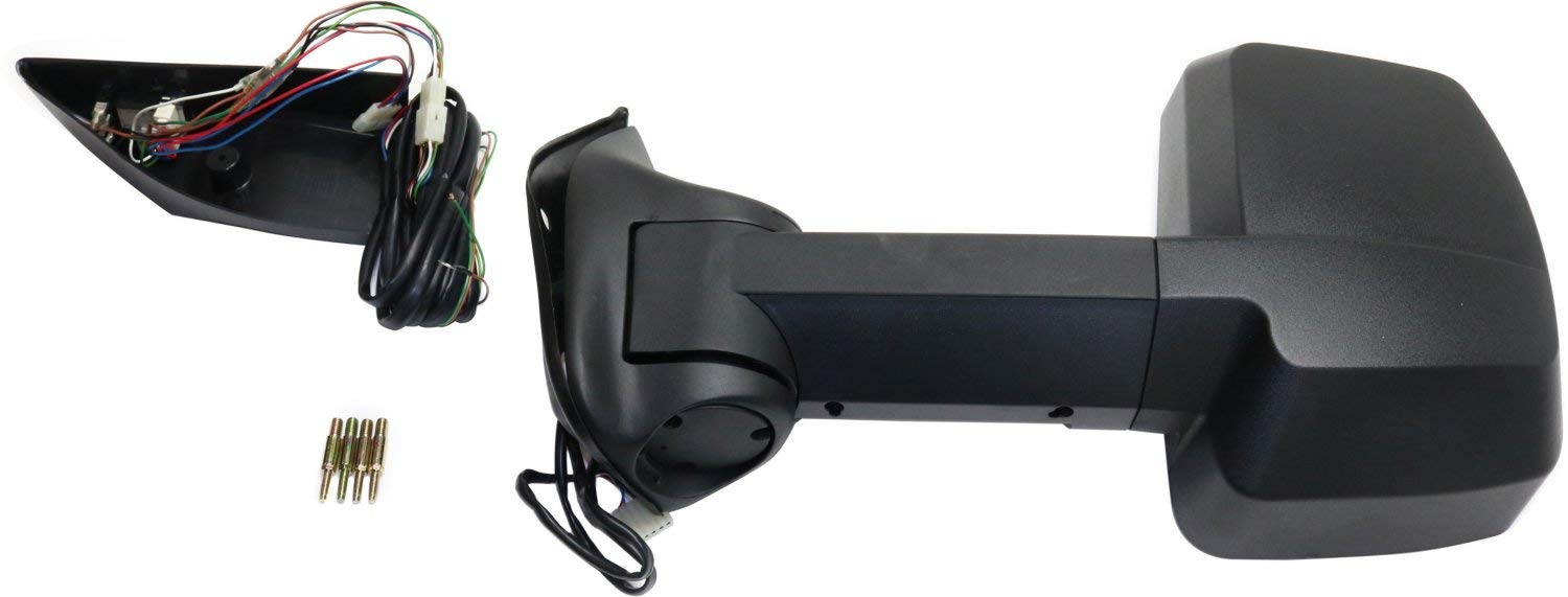 Kool Vue Mirror Set Compatible with 2003-2014 Ford E-150, 2003-2005 E-150 Club Wagon, 1992-2002 E-150 Econoline, Towing, Power, Heated, Textured Black, Manual Folding, Single Arm
