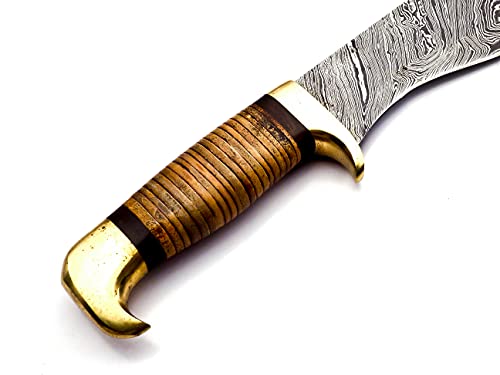MID AMERICA Cutlery Custom Hand Made Beautiful Damascus Hunting Knife Kukri Handle Sketched Leather, Steel