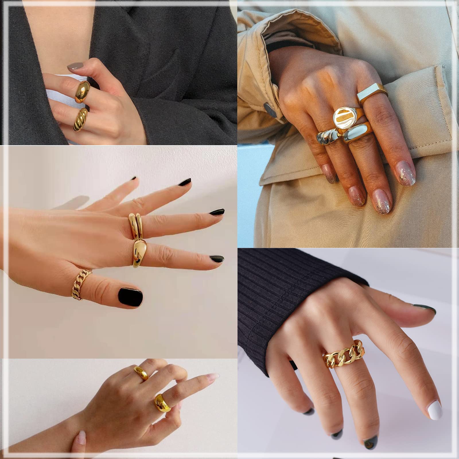 ZNBOH 8PCS Thick Dome Chunky Rings for Women 18K Gold Plated Braided Twisted Signet Ring Chunky Gold Ring Set Minimalist Statement Ring Jewelry Size 6-9