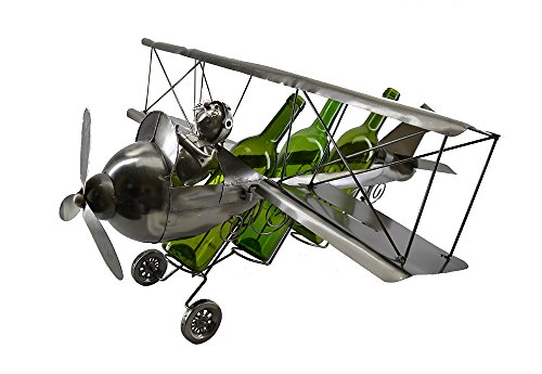 WINE BODIES Pilot on Bi-Plane Metal Wine Bottle Holder Charcoal