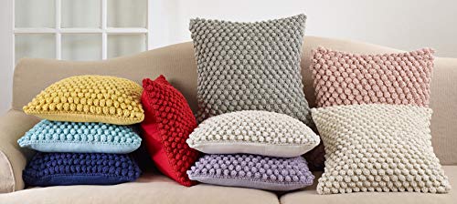 SARO LIFESTYLE Camargue Collection 3519.I20S Crochet Pom Throw Pillow with Down Filling, 20", Ivory