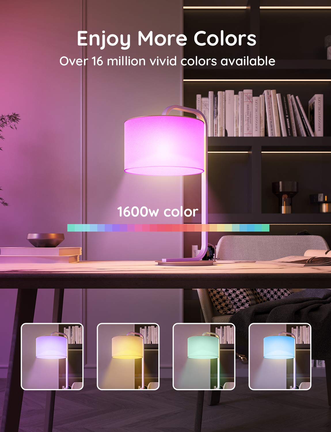 Govee Smart Light Bulbs, Dimmable RGBWW Color Changing Light Bulbs, Work with Alexa & Google Assistant, No Hub Required RGB Light Bulbs, 9W 60W Equivalent A19 LED Bulbs for Bedroom Living Room, 4 Pack