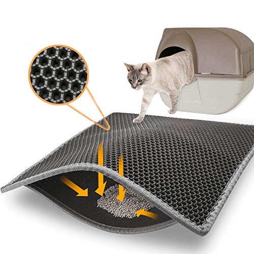 Topcovos Cat Litter Mat, Litter Mat Double Layer Honeycomb Trapping Mat, Easy Clean Litter Box Mat EVA Phthalate Free Kitty Litter Mat