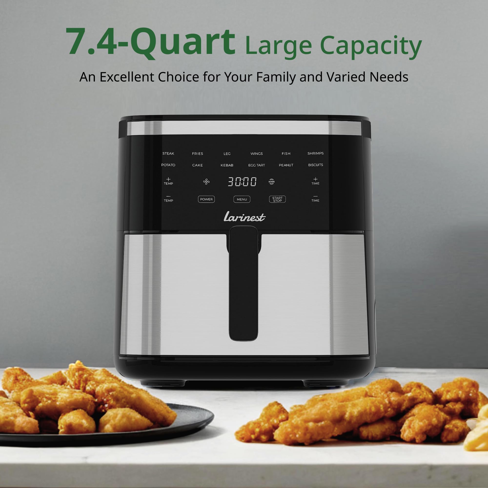 Larinest 5.3Qt Air Fryer, Compact Airfryer with Large Capacity for Quick and Easy Meals, 8 Cooking Functions on Digital Touch Screen, Air Circulation Tech, Dishwasher-Safe & Nonstick, AF501, Black