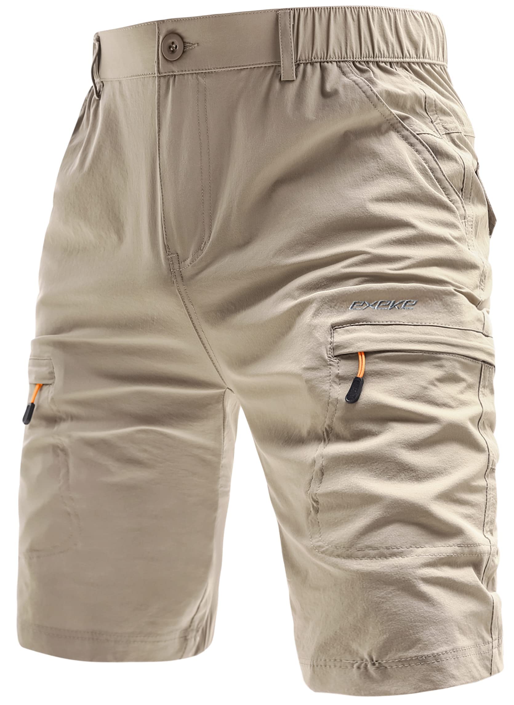 EXEKE Men's Lightweight Hiking Shorts Stretch Quick Dry Cargo Shorts with Multi Pocket 267-1XL/Khaki 32-33