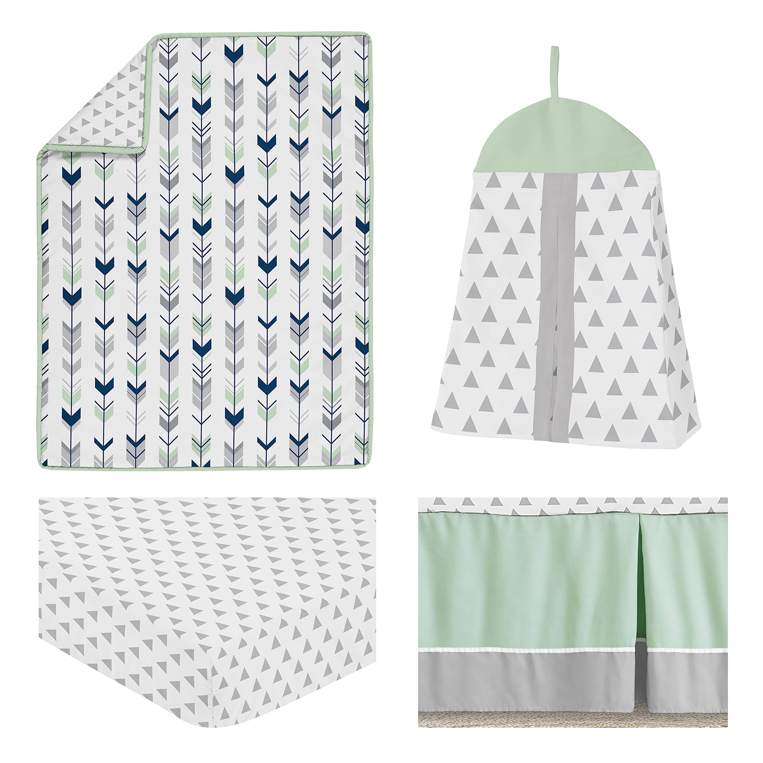 Sweet Jojo Designs Grey, Navy Blue and Mint Woodland Arrow 4 Piece Baby Boy or Girl Crib Bed Bedding Set