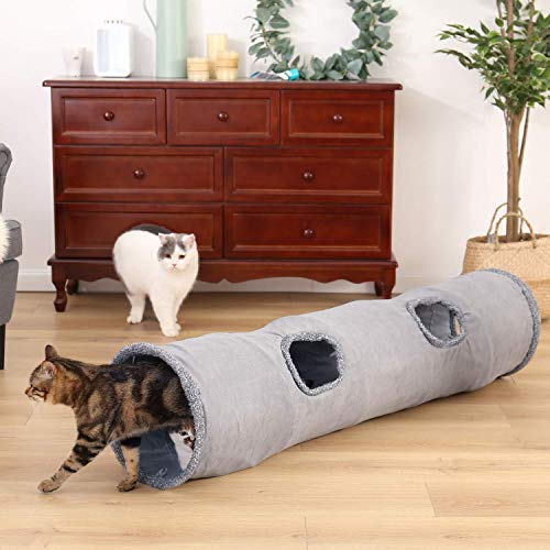 Speedy Pet Collapsible Cat Tunnel, Cat Toys Play Tunnel Durable Suede Hideaway Pet Crinkle Tunnel with Ball M