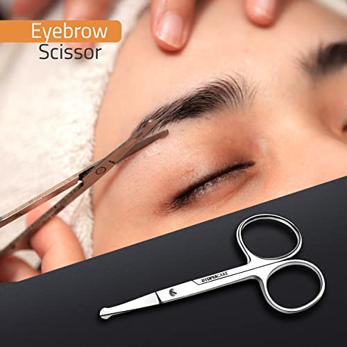 Utopia Care Eyebrow Scissors, Small Scissors for Men and Women - Curved and Rounded Nose Hair Scissors for Grooming Mustache, Beard, Eyelashes, Ear Hair Trimming- Professional Stainless Steel - Silver