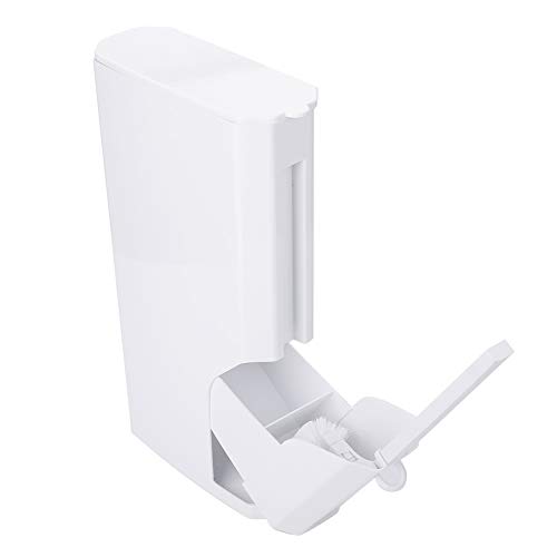 Trash Can 0.8 Gallon, Space Saving Bathroom Slim Garbage Can with a Lid, Modern White Multifunctional ABS Plastic Trash Can with Toilet Brush, Integrated Storage Cleaning Set for Home, Hotel, 9.8 x 3.9 x 17.6 inch