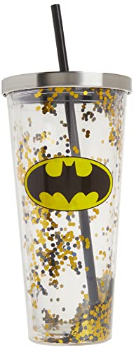 Spoontiques - Glitter Filled Acrylic Tumbler - Glitter Cup with Straw - 20 oz - Stainless Steel Locking Lid with Straw - Double Wall Insulated - BPA Free - Batman