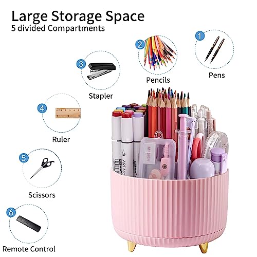 XDRELEC 360 Degree Rotating Pen Holder, Pencil Holder for Desk, Office Desk Organizers and Accessories, Pencil Cup, Pen Organizer,Office Organization and Storage (pink)