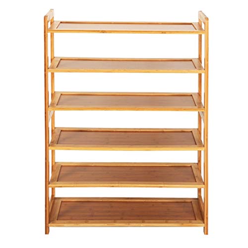 Teekland Bamboo Shoe Rack, Free Standing Shoe Rack, Wood Color Closets and Entryway Organizer Wood Color (6-Tiers)