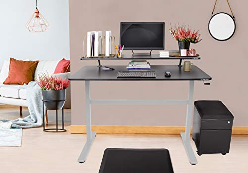 Stand Steady Tranzendesk 55 in Standing Desk with Clamp On Shelf | Easy Crank Height Adjustable Stand Up Workstation w/Attachable Monitor Riser | Holds 3 Monitors & Adds Desk Space (55/Silver Base)