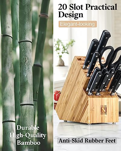 Cook N Home Bamboo Knife Storage Block without Knives, 20 Slots Universal Knife Holder Countertop Butcher Block Knife Stand for Easy Kitchen Storage