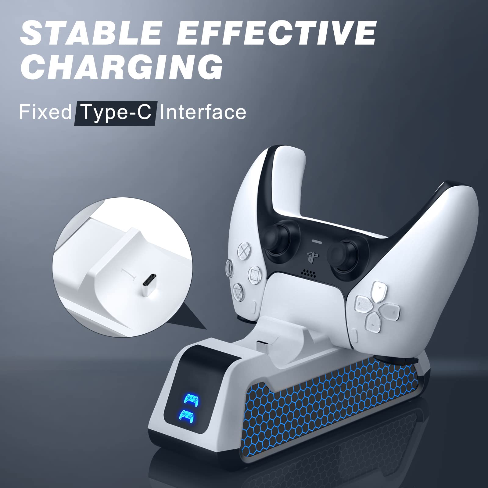 PS5 Controller Charger Station, PS5 Charging Station with Fast Charging AC Adapter 5V/3A, Dual Controller Charging Stand for Playstation 5, Docking Station Replacement for DualSense Charging Station