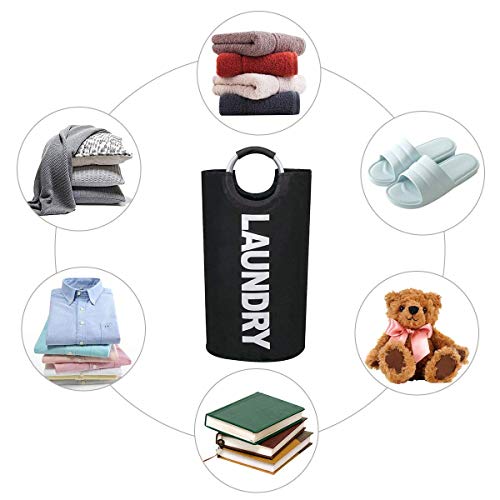 ZERO JET LAG 82L Large Laundry Basket Collapsible Fabric Laundry Hamper Tall Foldable Laundry Bag Handles Waterproof Washing Bin Clothes Bag Travel Bathroom College Essentials Storage (Black, L)