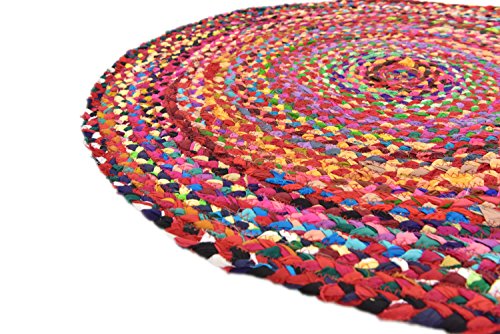Unique Loom Braided Chindi Collection Area Rug - Layer (3' 3" Round, Multi/ Blue)