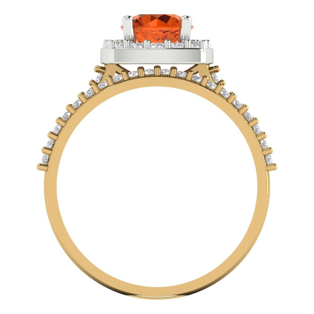 Clara Pucci 2.25ct Round Cut Laser Engraving Halo Pave Halo Ruby Engagement Bridal Wedding Ring Band set 18K Yellow White Gold Size 4.25