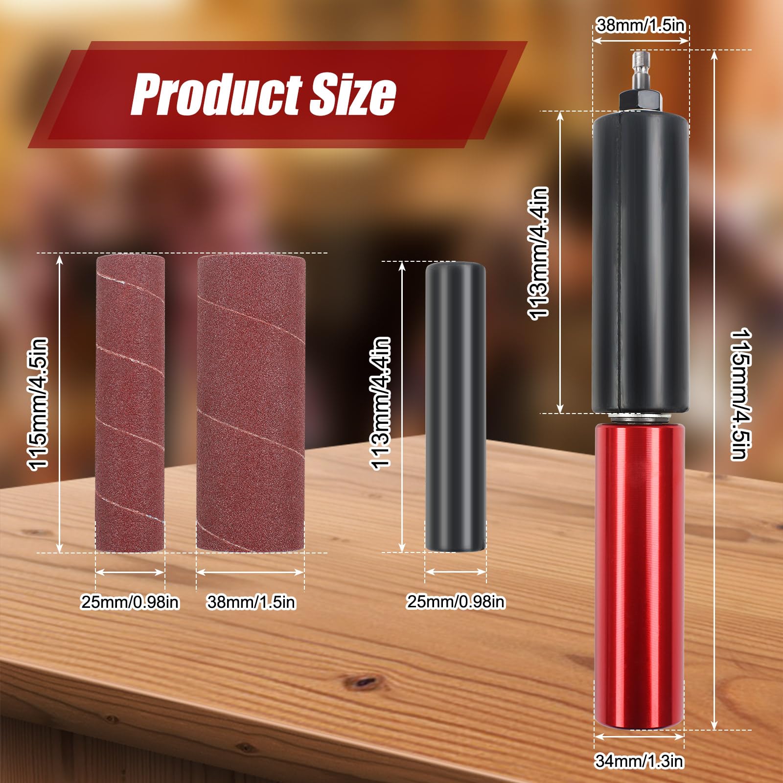 Spindle Sander Adapter for Power Drill, Hand-Held Rubber Sanding Drum, Universal Hexagonal Attachment for Power Drill Chuck