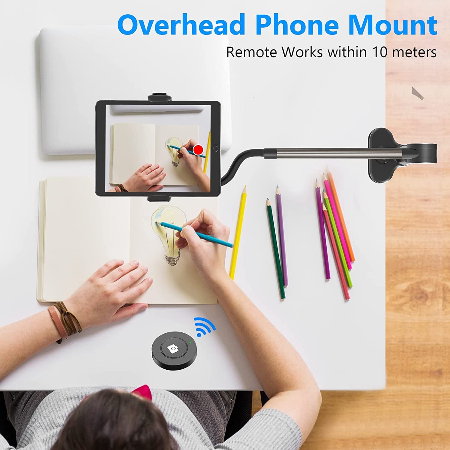 Phone & Tablet Holder for Bed ,Gooseneck Stand Desk Mount,Long Arm Overhead Clip Clamp,Flexible Lazy Bracket for headboard,Bedside,Video Recording Remote ,for iPad/iPhone/Smartphone & Tablet 4.6"-11"