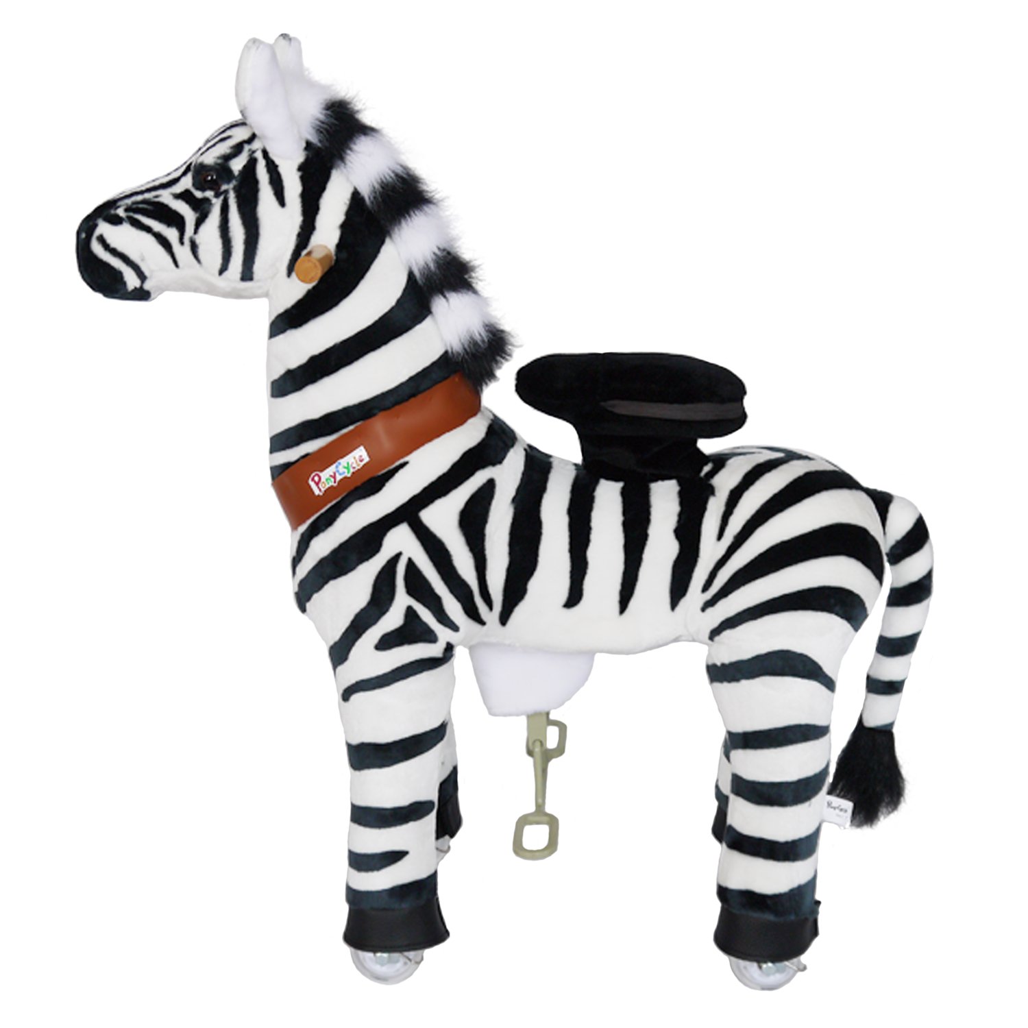 PonyCycle Ride-On Zebra with Brake & Pedal Pad Mechanical Horse Toy Classic Model U Giddy up Pony Plush Walking Animal Size 3 for Age 3-5 Years - Ux368 with White Pedal Pad.